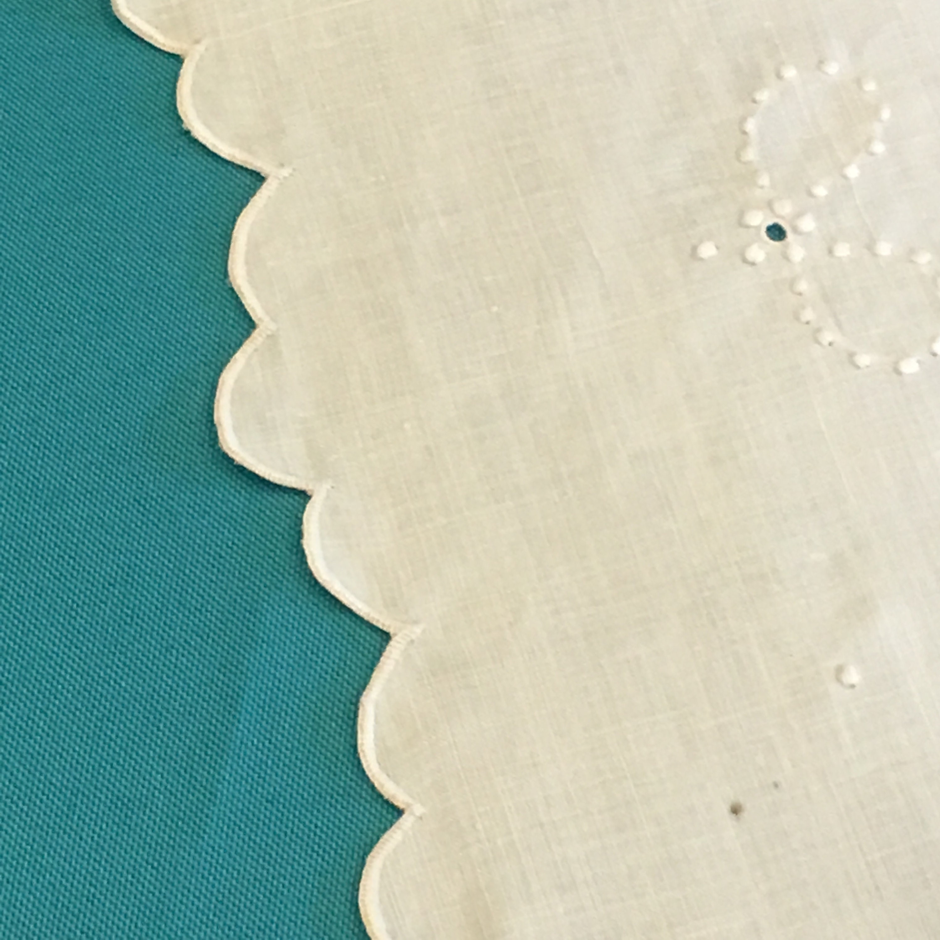 Victorian Scalloped Table Topper Tablecloth With Embroidered Dots and ...