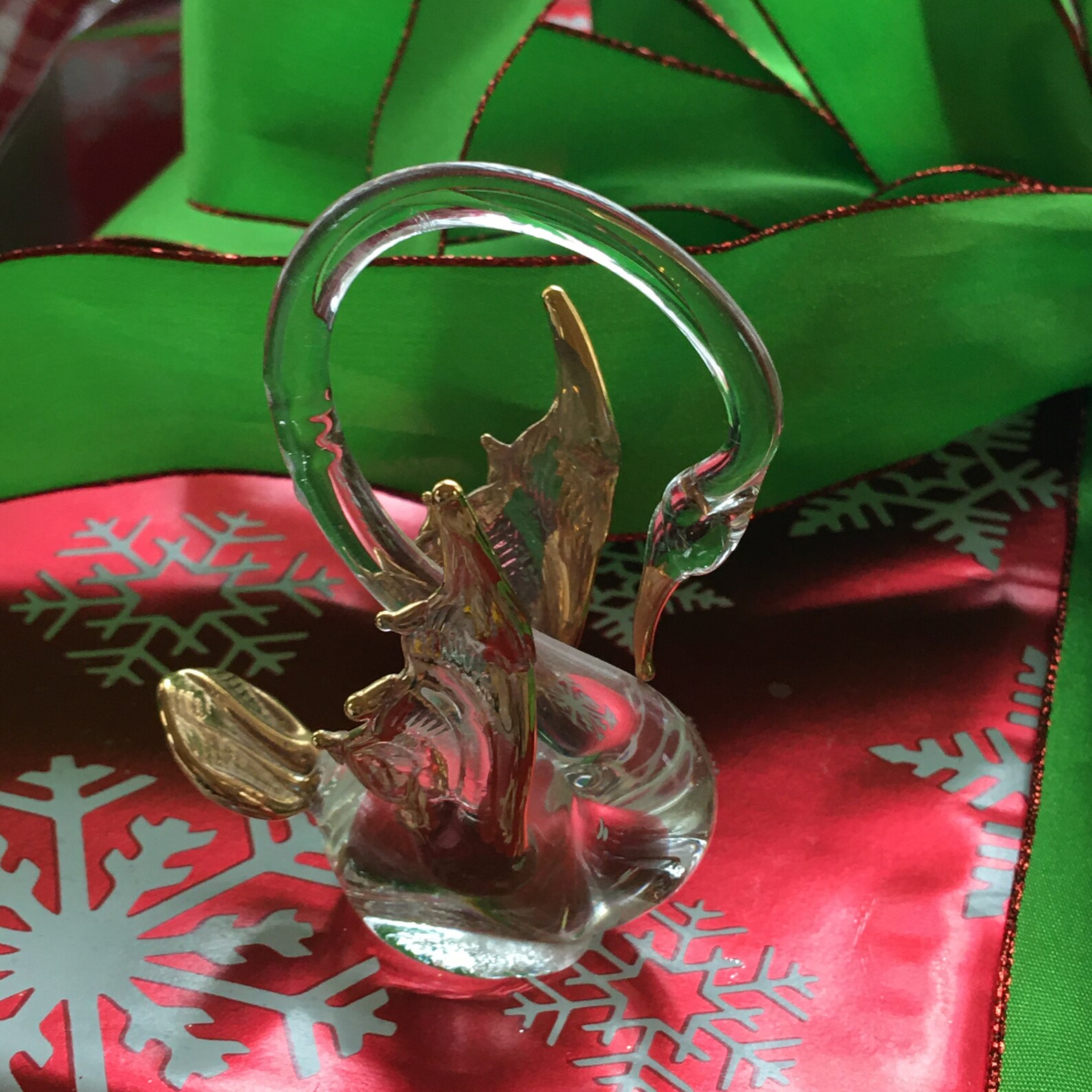 Vintage Hand Blown Glass Swan With Long Curved Neck and Gold | Etsy