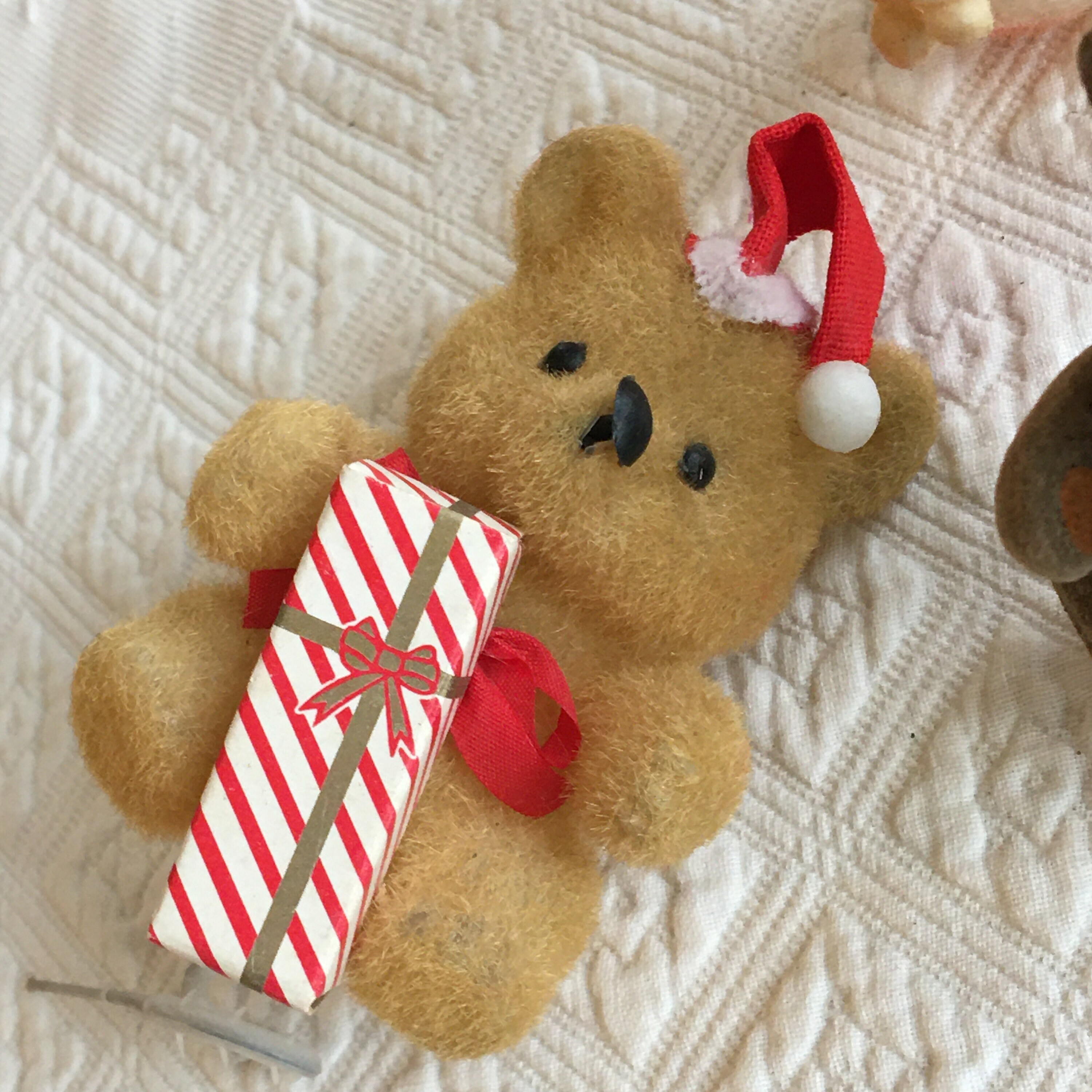 Vintage 1960s 3 Charming Bear Ornaments. Flocked Bear With Teddy Doll ...