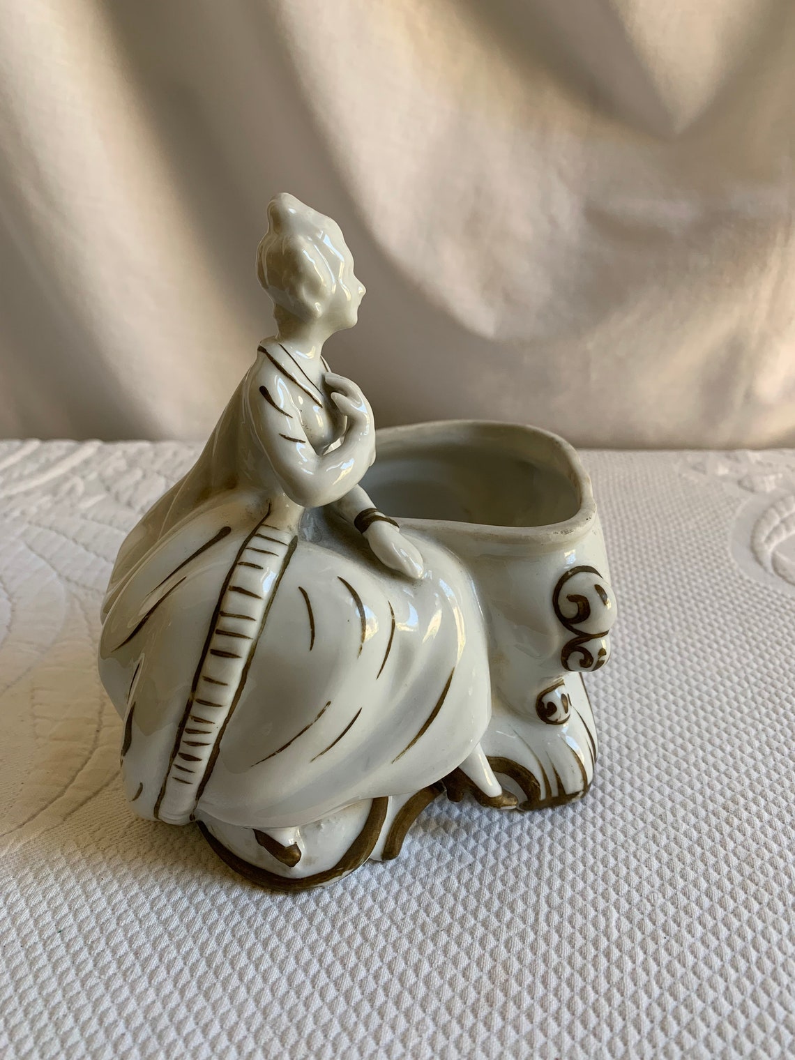 Vintage Porcelain Flower Pot Figurine With Lady Leaning Over Pot. Made ...