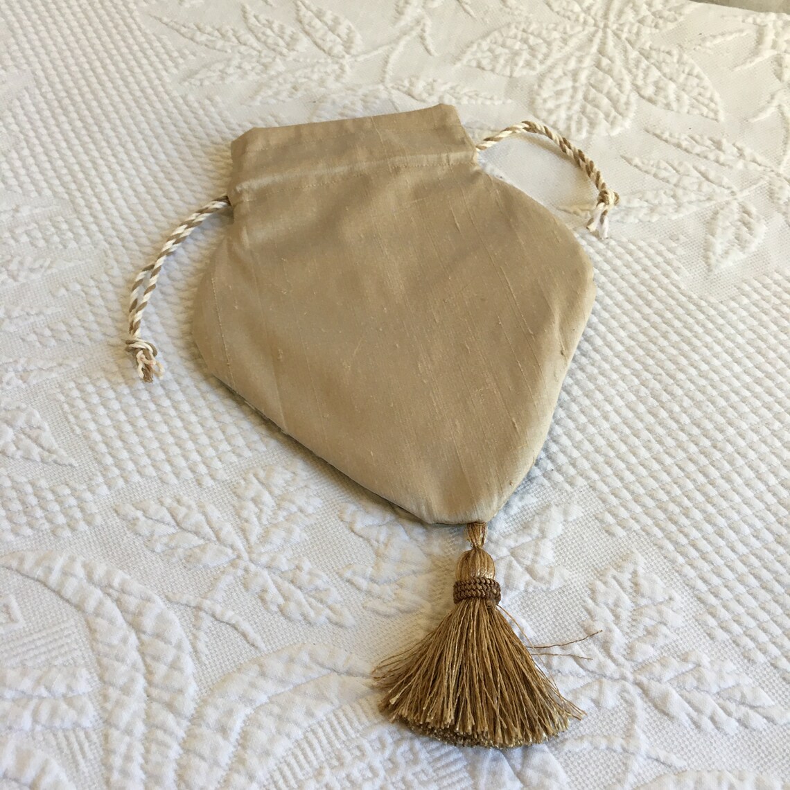 Handmade Cotton And Silk Reticule With Artist Designed Fabric Tan