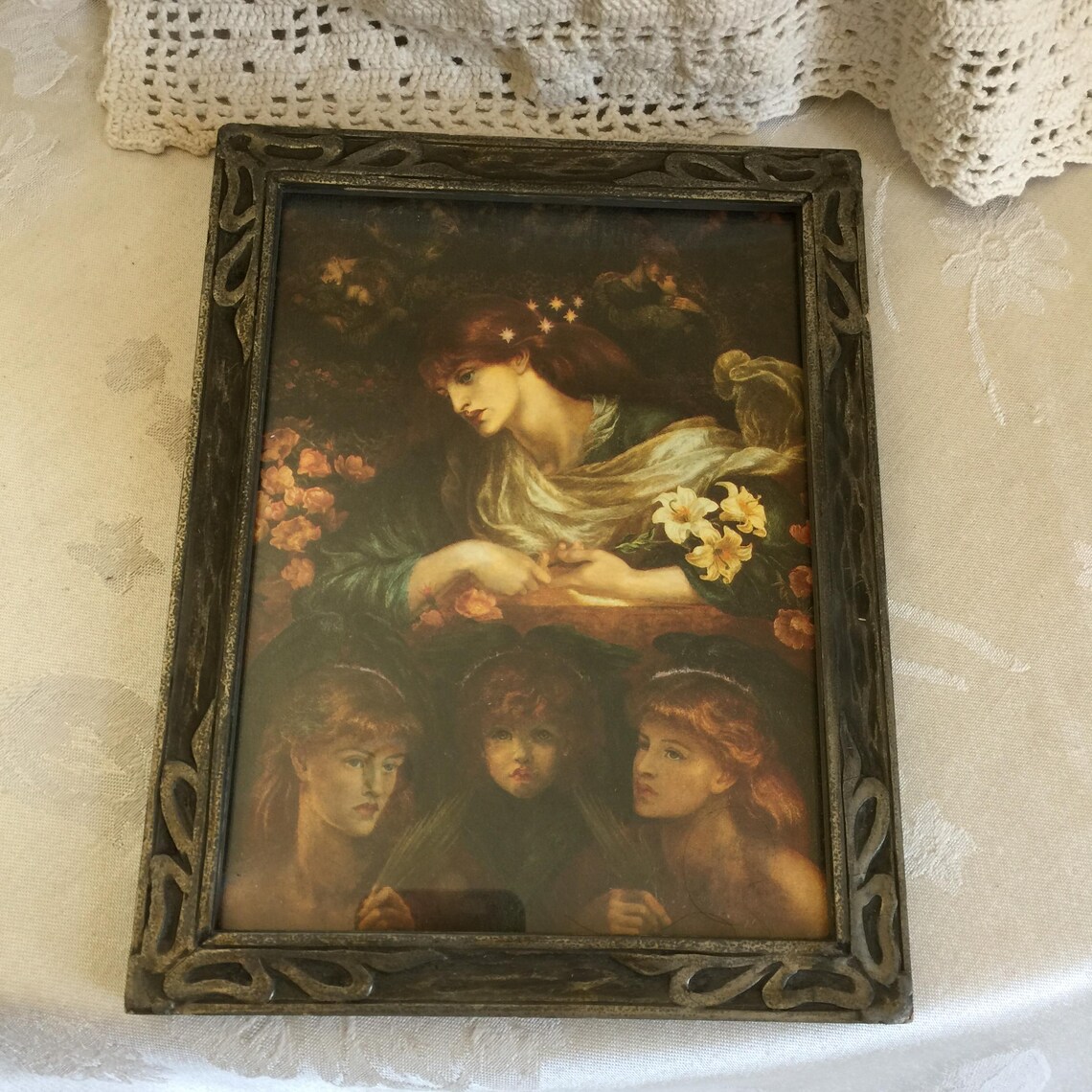 Victorian Embossed Wood Silvery Frame With Romantic Picture of Lady ...