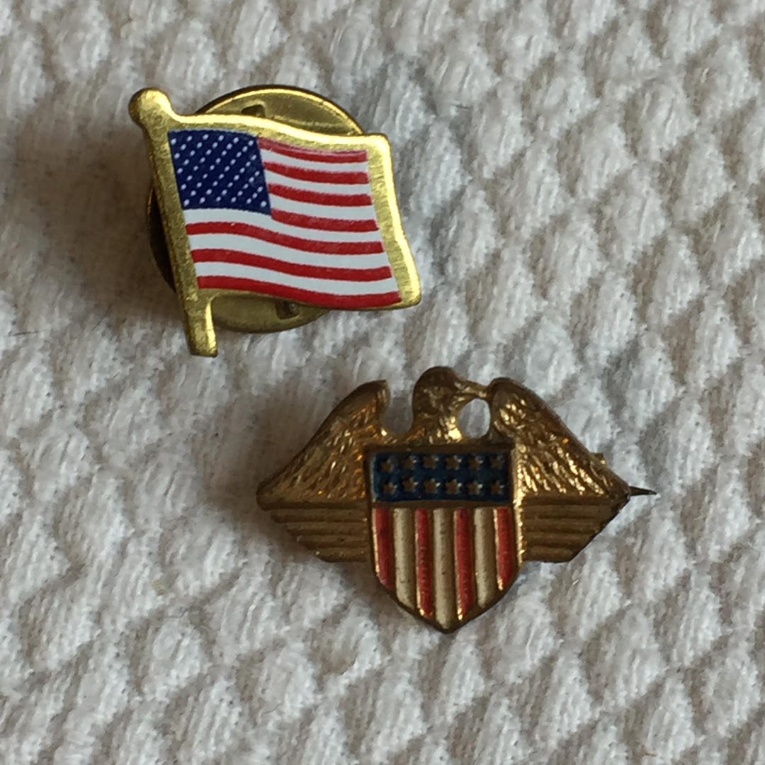 Vintage Pair of Flag Pins. Flag Flying From Pole and Eagle With Flag ...
