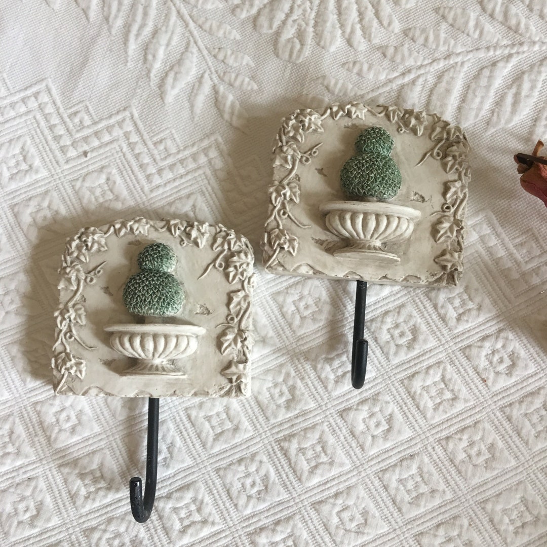 Vintage Potted Topiary Urns on Composite Molded Wall Hooks. Charming ...