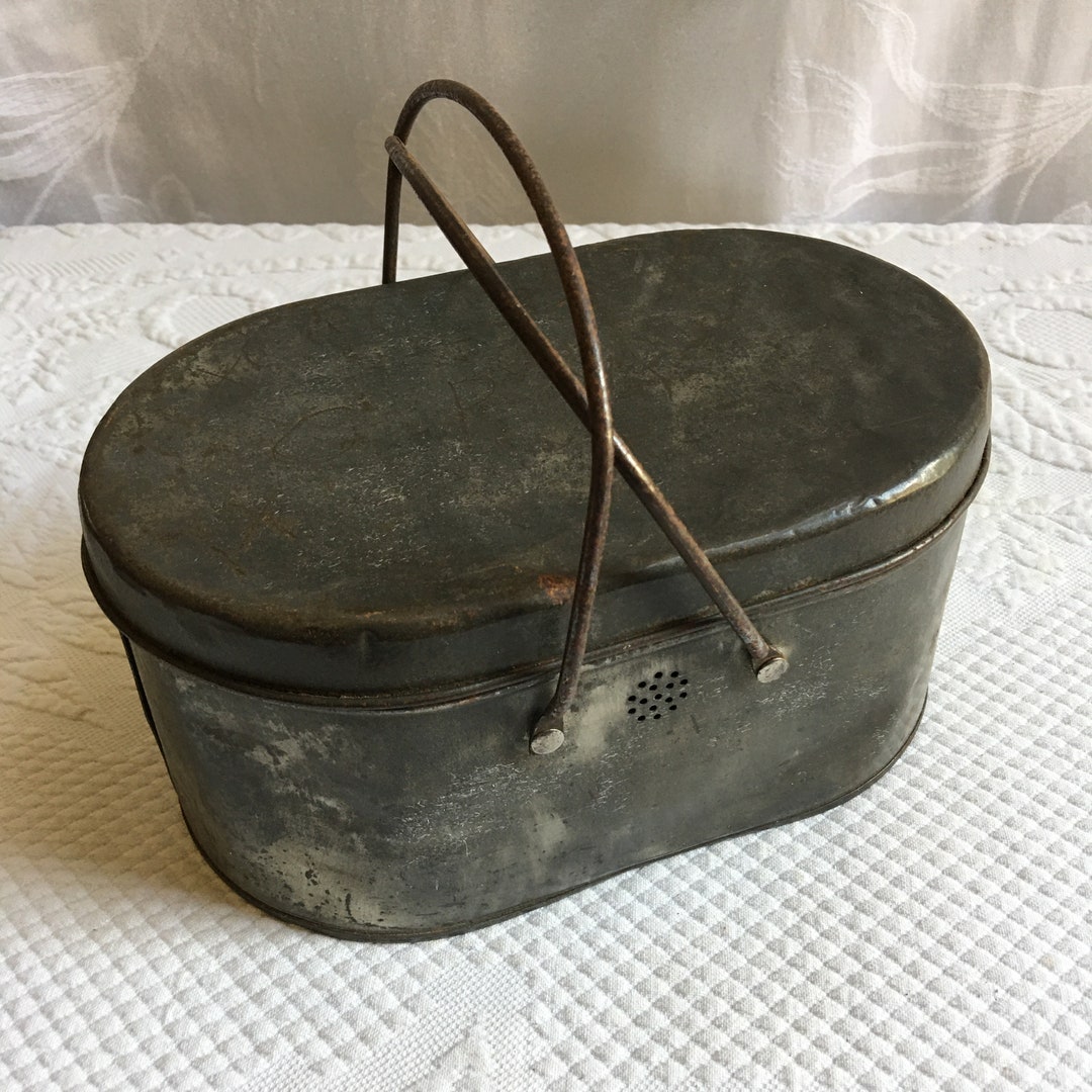 Antique Oval Lunch Pail Tin With Two Side Handles and Vent Holes on ...