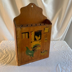 Vintage Wall Knife Box. Chicken Coop With Rooster and Basket of Eggs on ...
