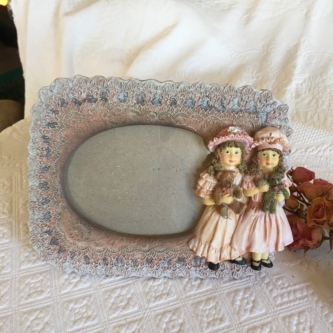 Vintage Girly Frame. Composite Frame With Molded Lace and Two Little ...