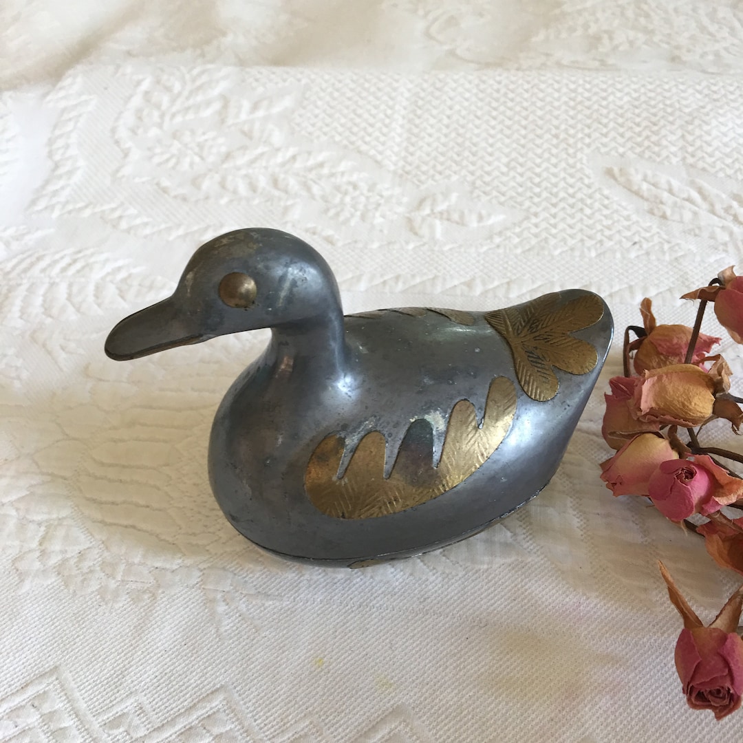 Vintage Pewter and Brass Duck Box. Heavy and Primitive Looking Dresser ...