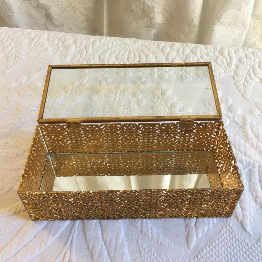 Vintage Openwork Filigree Dresser Box. Rectangular Box With Beveled ...