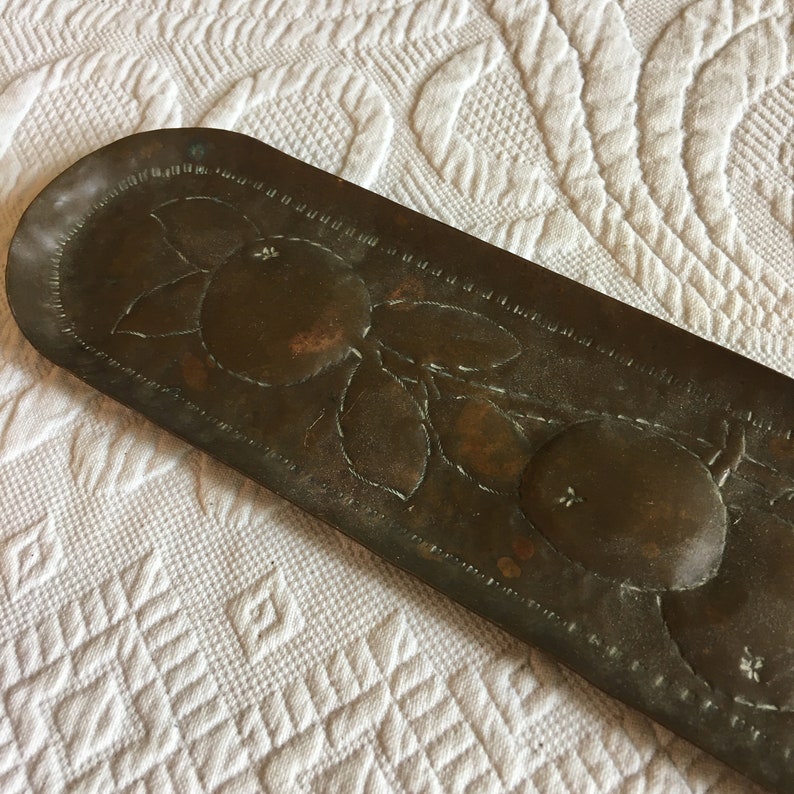 Vintage Hand Wrought Copper Narrow Tray. Hammered Copper Pan With Apple ...
