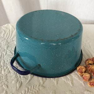 Vintage Light Blue Enamelware Pot With Two Side Handles and Lid With ...