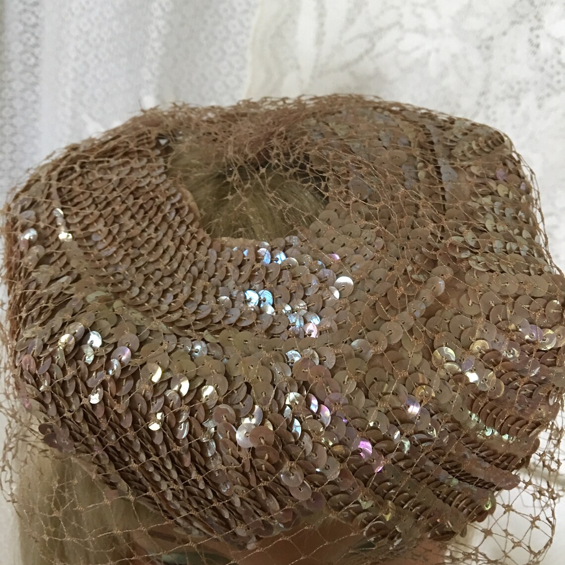 Vintage 1950s Sequined Hat With Veil. Velvet Covered Wire Hat Frame ...