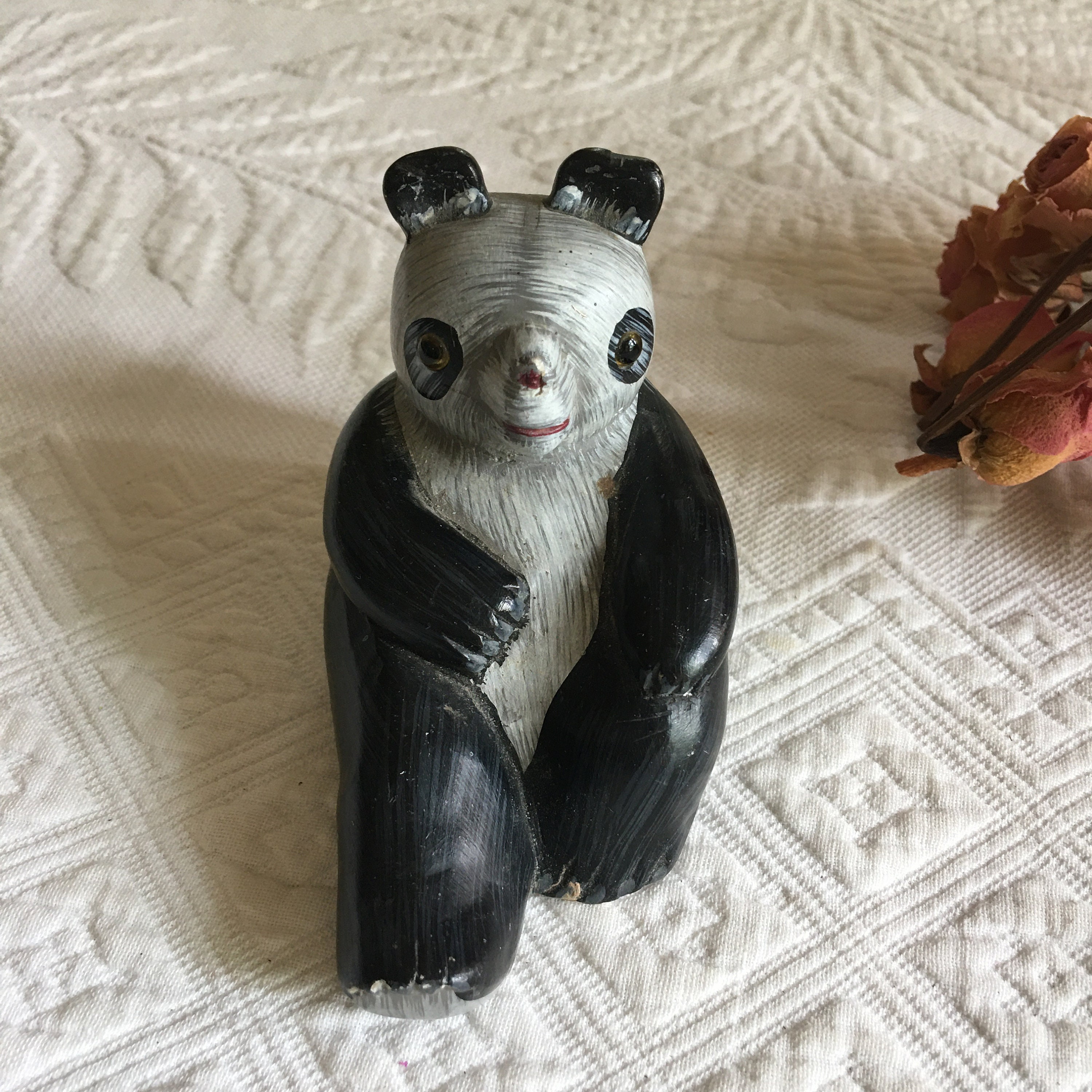 Vintage Carved Stone Panda. Heavy Carved and Painted Stone - Etsy UK