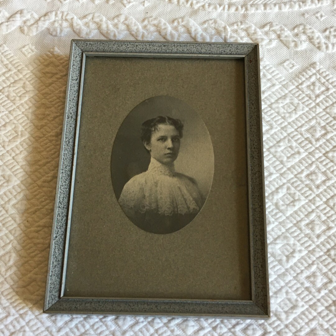 Victorian Oval in Rectangle Wood Frame. Lady in Ruffled Lace Picture ...