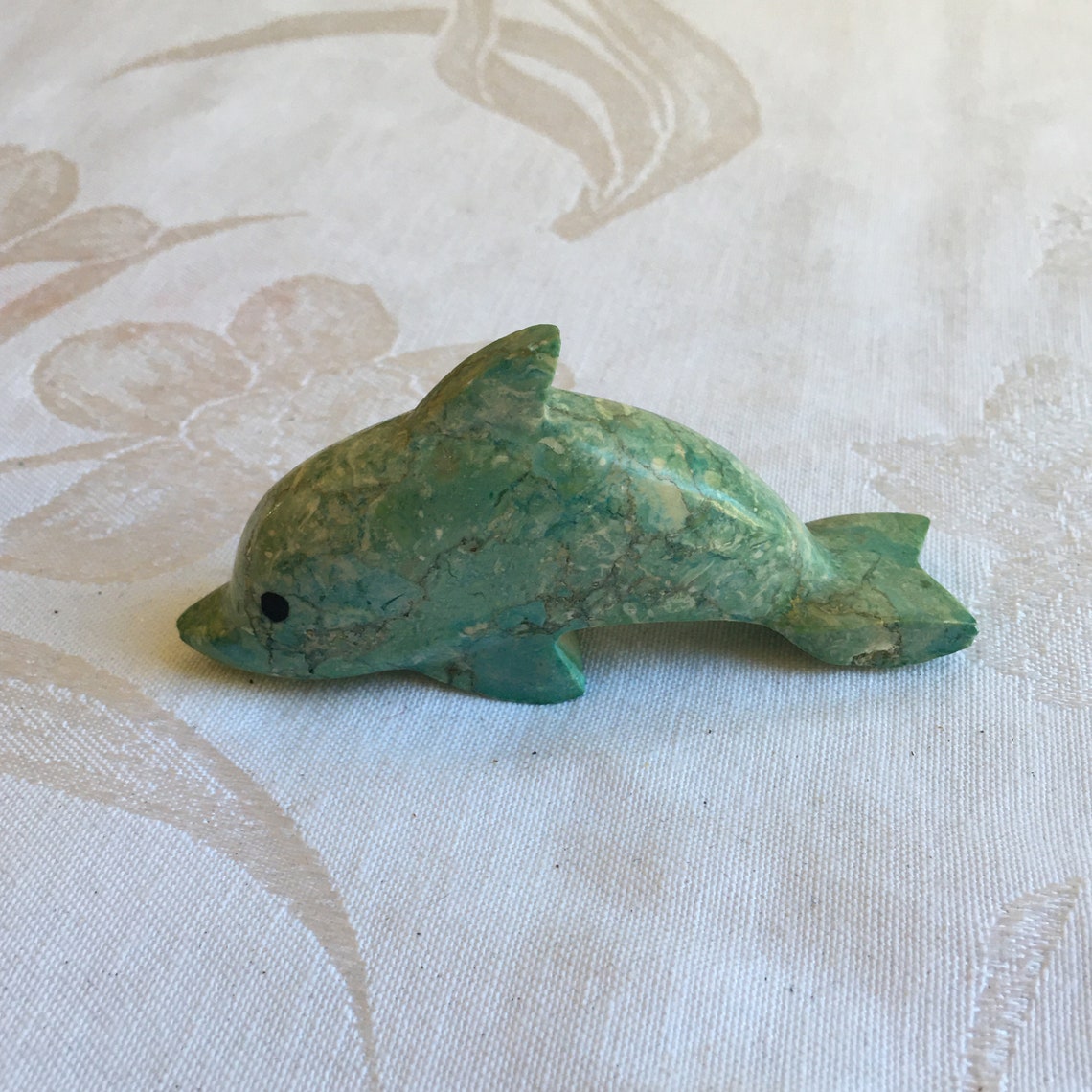 Vintage Teal Marble Dolphin Figurine. Alabaster or Marble Animal ...