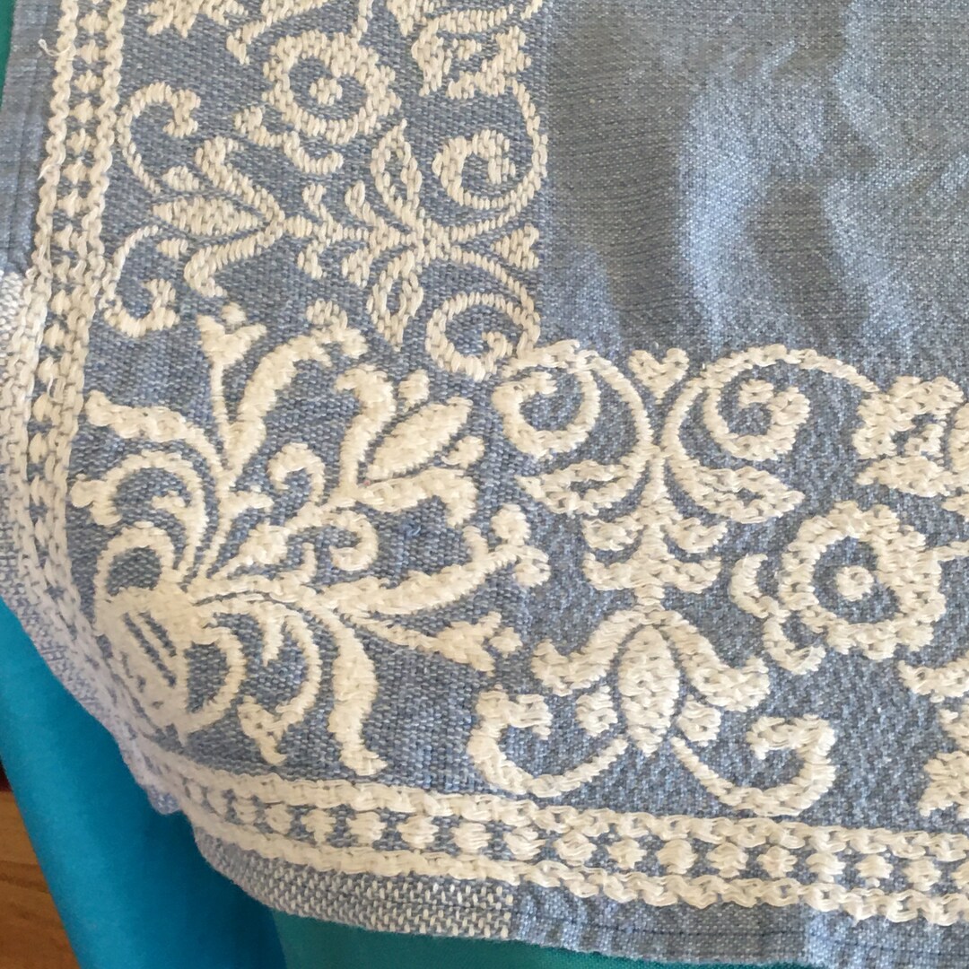 Vintage Table Topper. Blue and White Cotton Small Tablecloth. Use on a ...