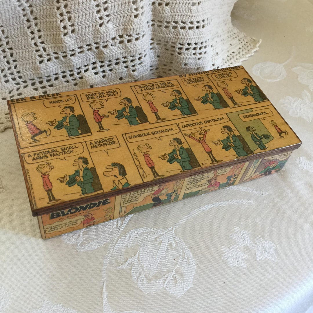 Vintage Cartoon Covered Wooden Box. Eek & Meek a Mock Mugging on Top ...