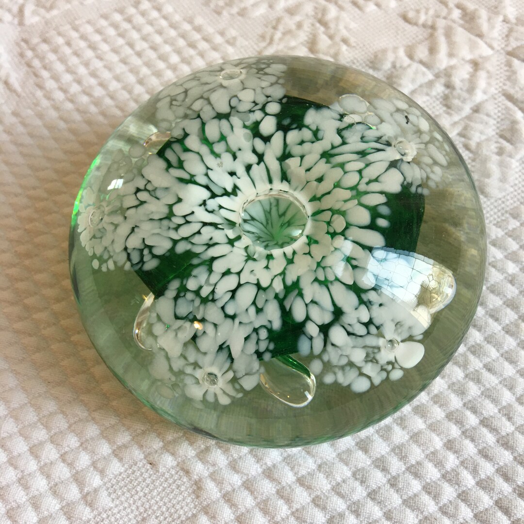 Vintage Paperweight. Green and White Designs in This Artistic ...