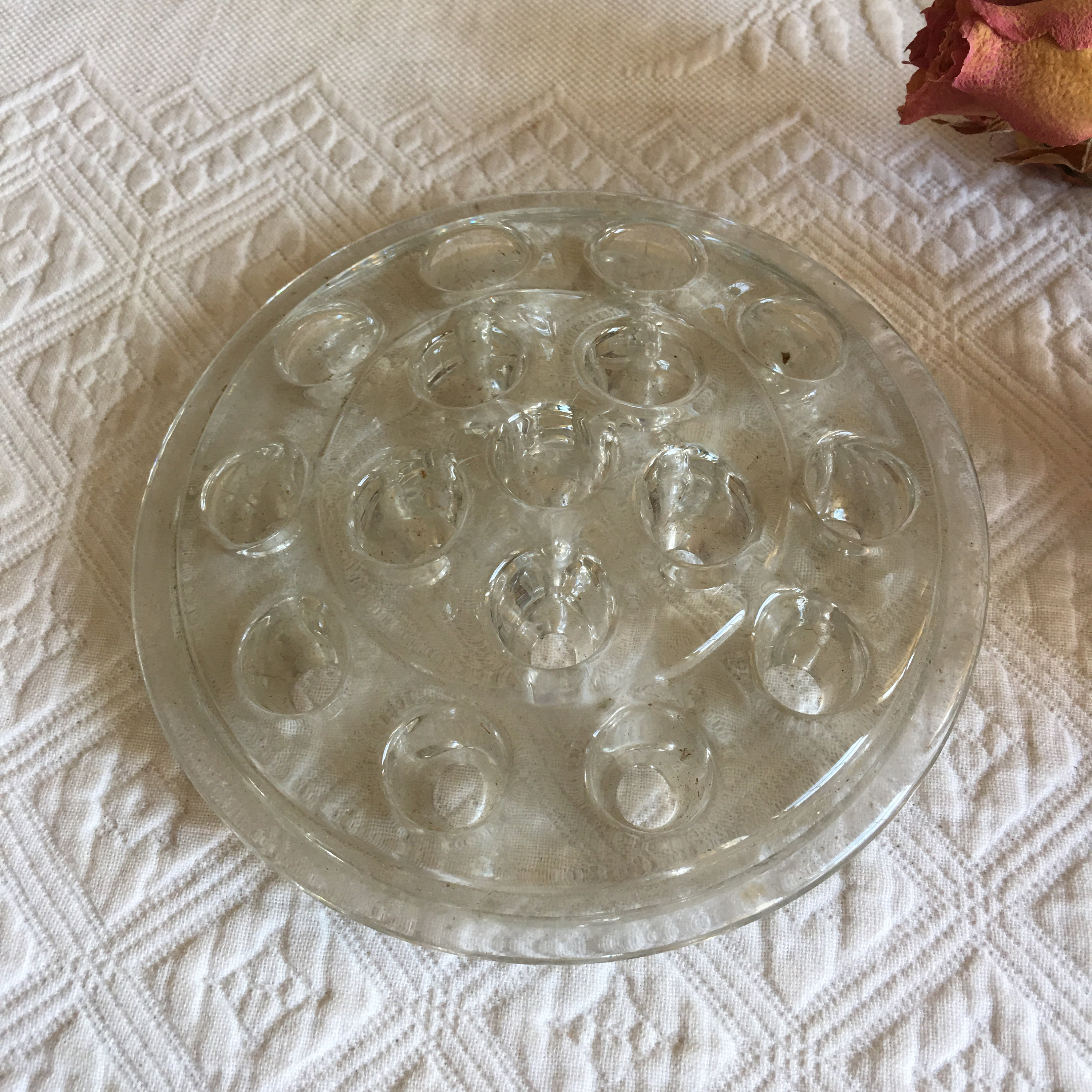 Vintage Glass Holed Flower Frog. Flower Holder Frog. Pressed Glass Frog ...