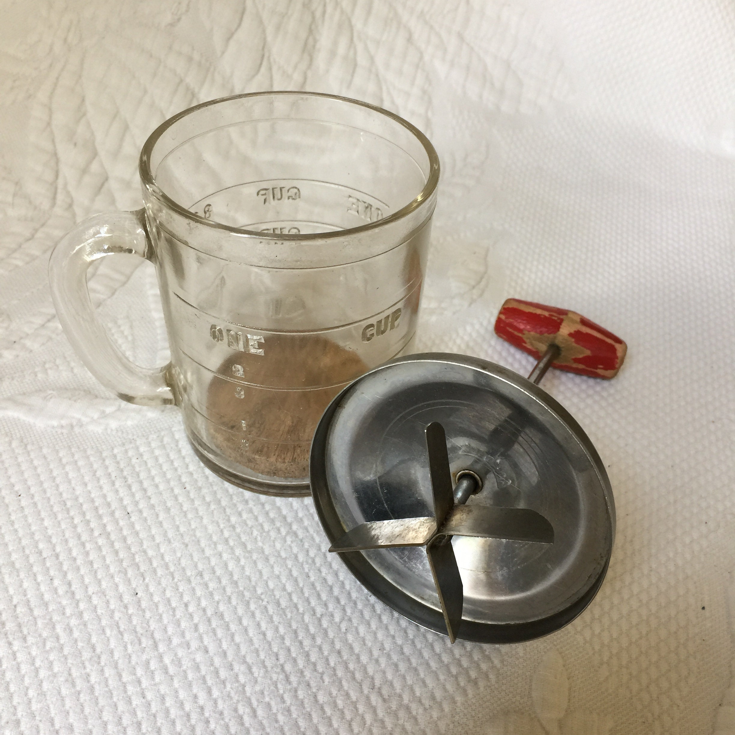 Vintage Food Chopper. Measuring Cup With Metal Lid and Pump Style ...