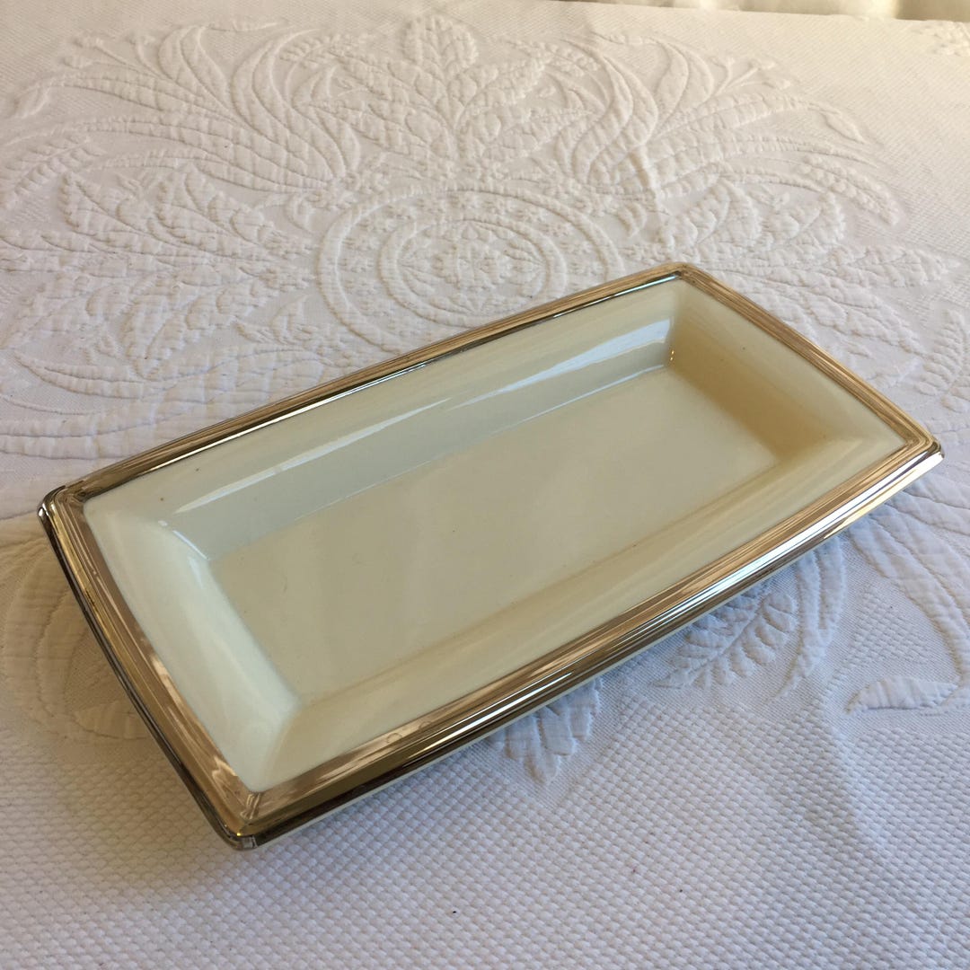 Vintage Lenox Tray. Cream Rectangular Porcelain Tray W/ Silver Edge. Dimension Coll., Solitaire ...