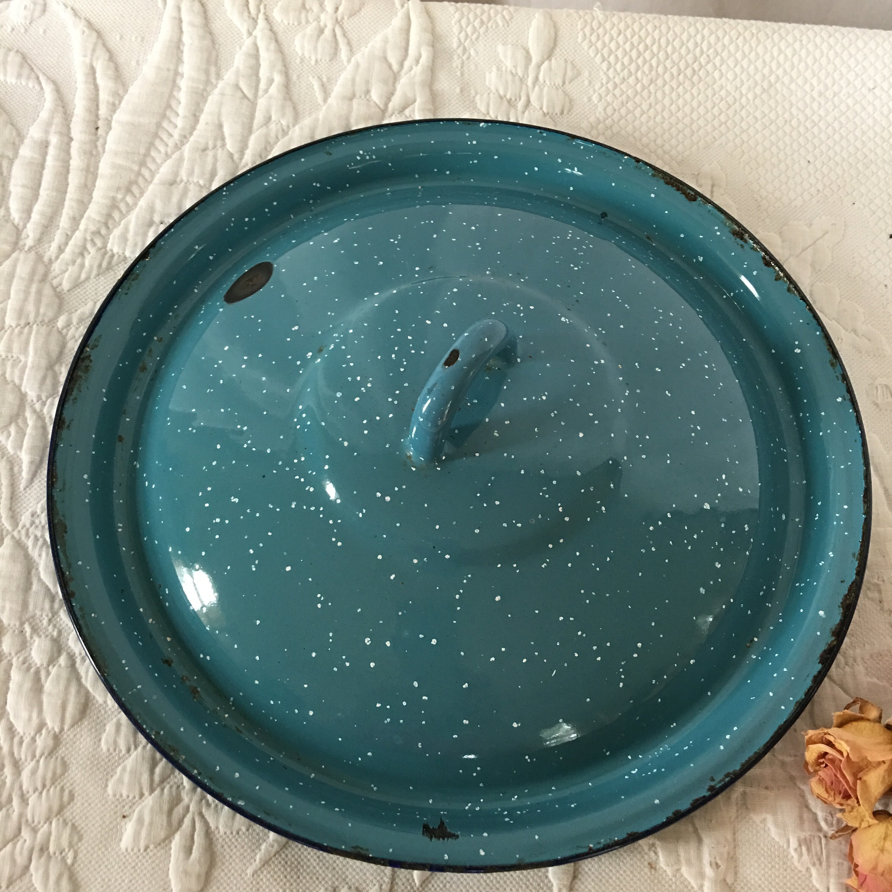 Vintage Light Blue Enamelware Pot With Two Side Handles and Lid With ...