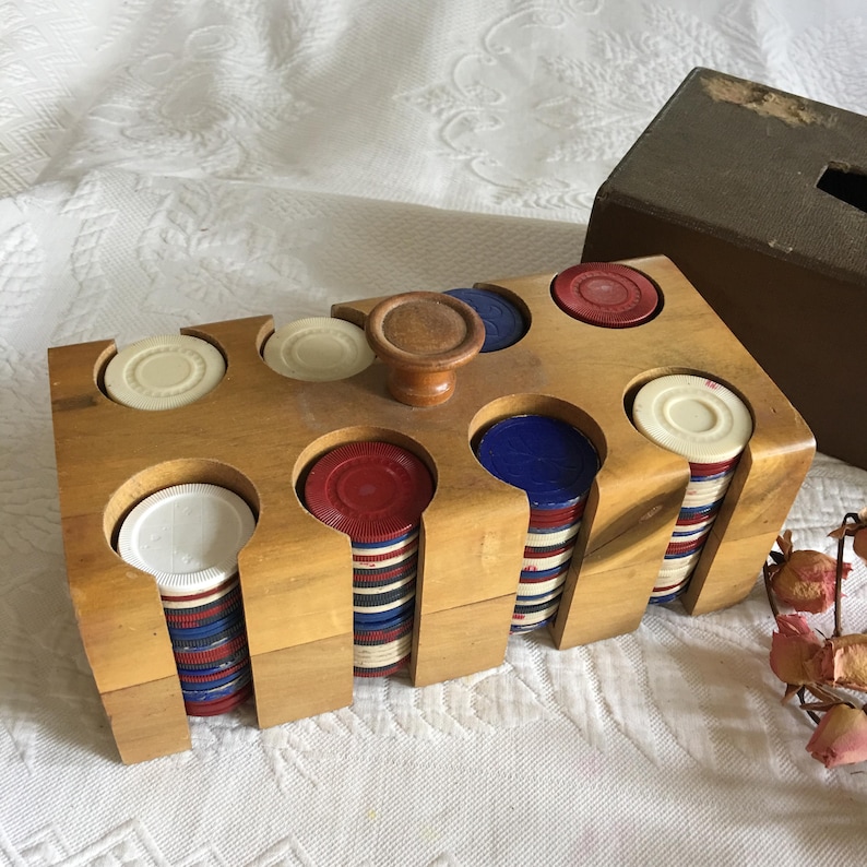 Vintage Poker Chips in Wooden Carrying Case With Hard Cardboard Cover ...