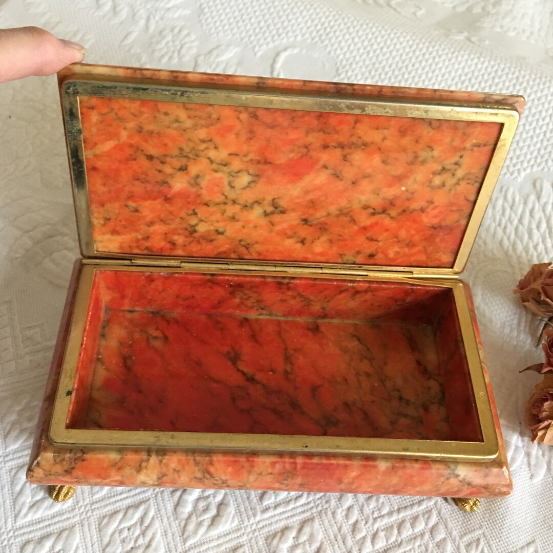 Vintage Orange Alabaster Box in Rectangular Shape With Lion's Feet ...