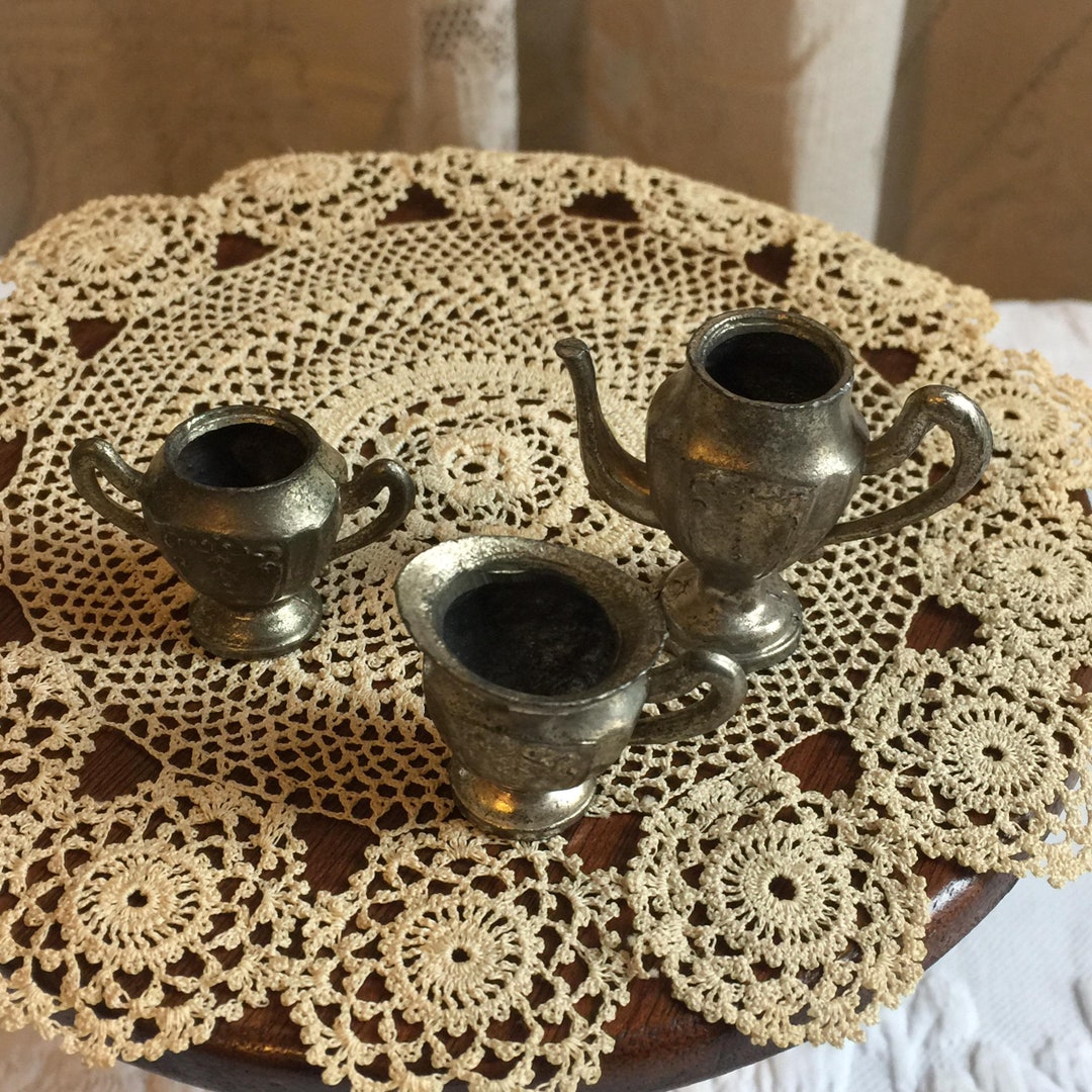 Vintage Pewter Miniature Teapot, Creamer and Sugar. Great for a Doll ...