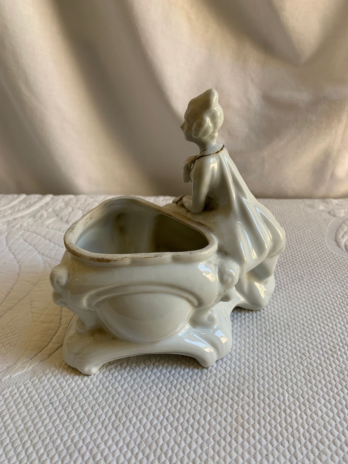 Vintage Porcelain Flower Pot Figurine With Lady Leaning Over Pot. Made ...