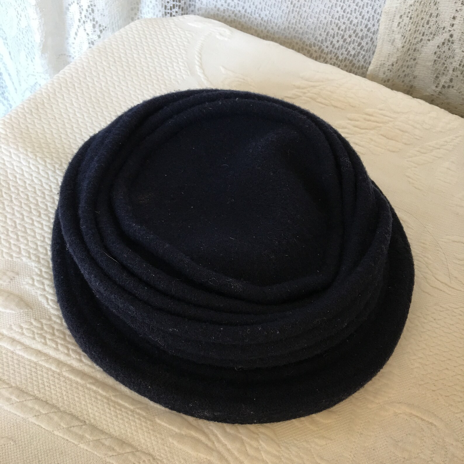 Vintage Navy Blue Wool HAT With Stitched Ridged Pattern on Sides. Soft ...