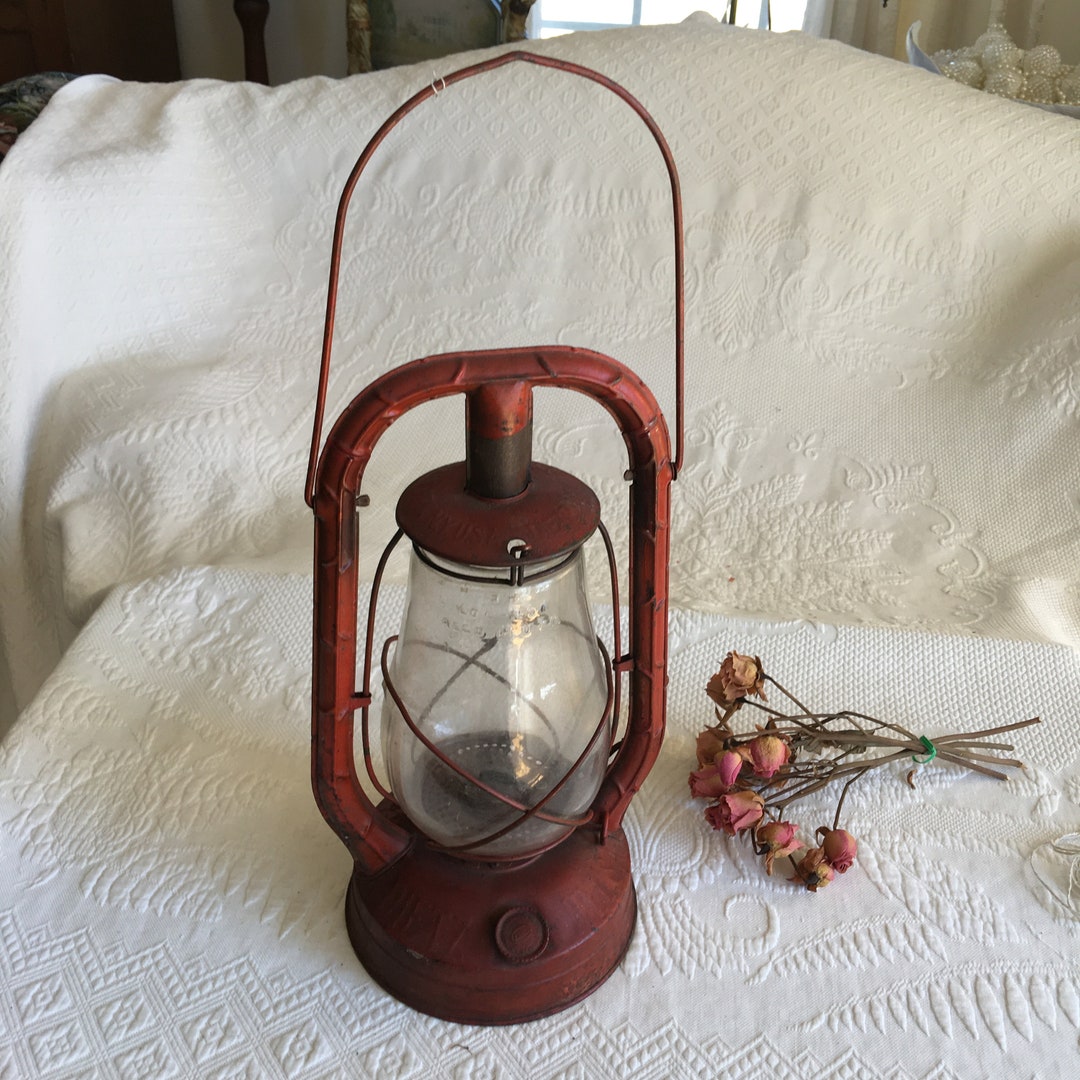 Antique Dietz Monarch Red New York NY Lantern. Clear Glass Loc-noe ...