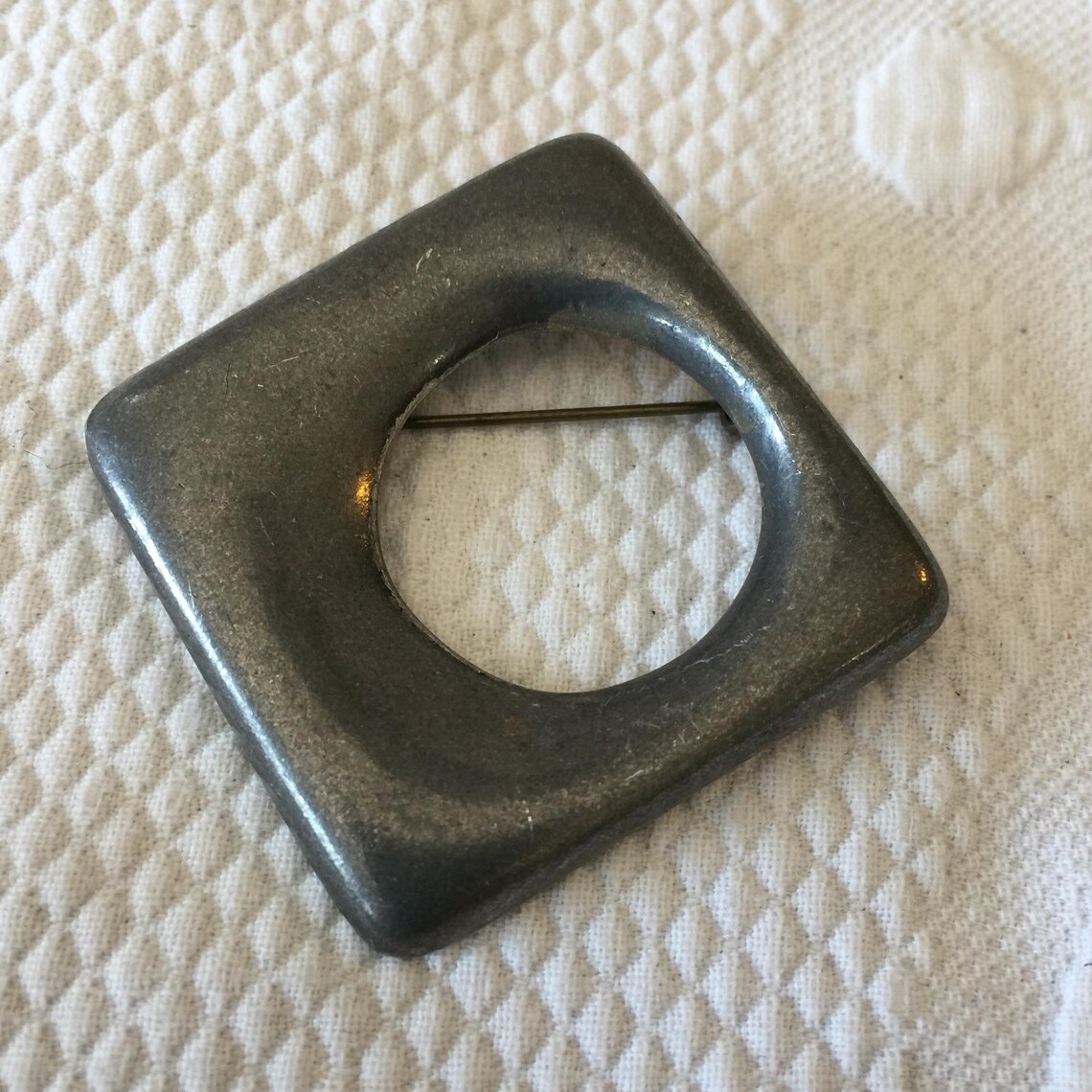 Vintage Pin Brooch With Pewter Look Metal Square With Asymmetrical ...