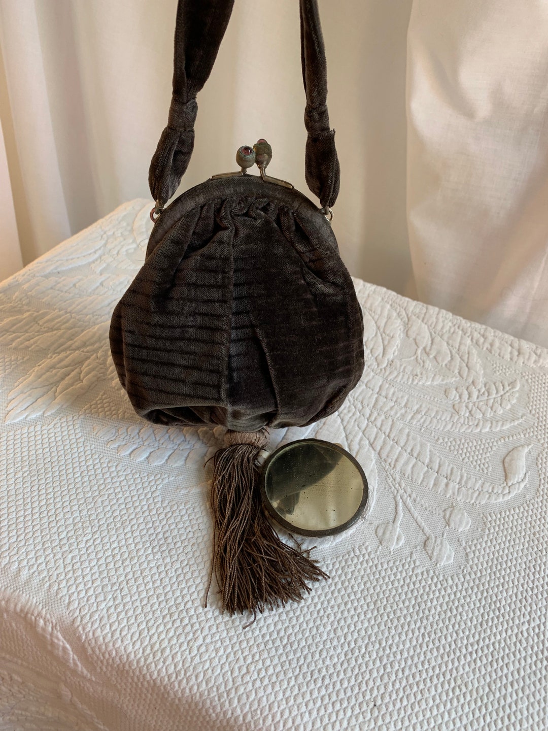Victorian Velvet Purse With Silk Lining With Swing Coin Purse and Round ...