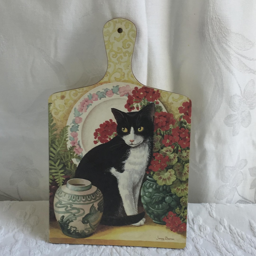 Vintage Jenny Barron Chopping Board Wall Hanging With Cat Picture ...