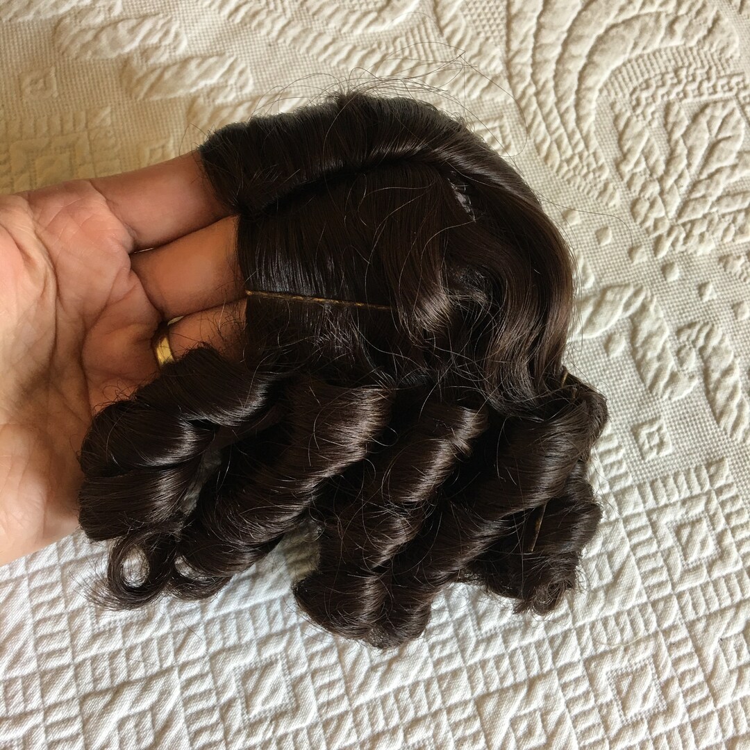 Vintage Dynel Fibre Dark Brown Doll Wig. Eleven Curls Around the Sides ...