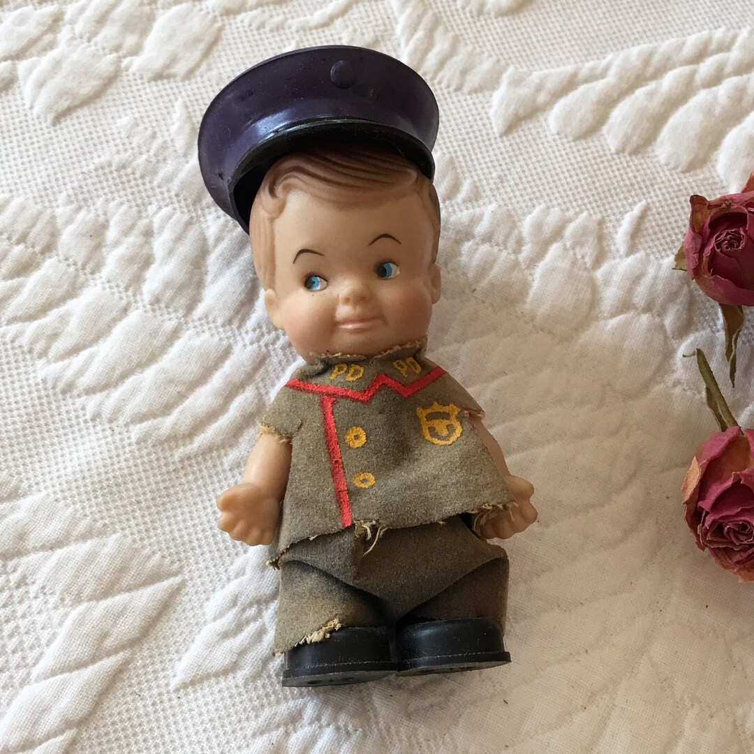 Vintage Little Boy Police Doll. Soft Plastic Head, Arms and Body ...