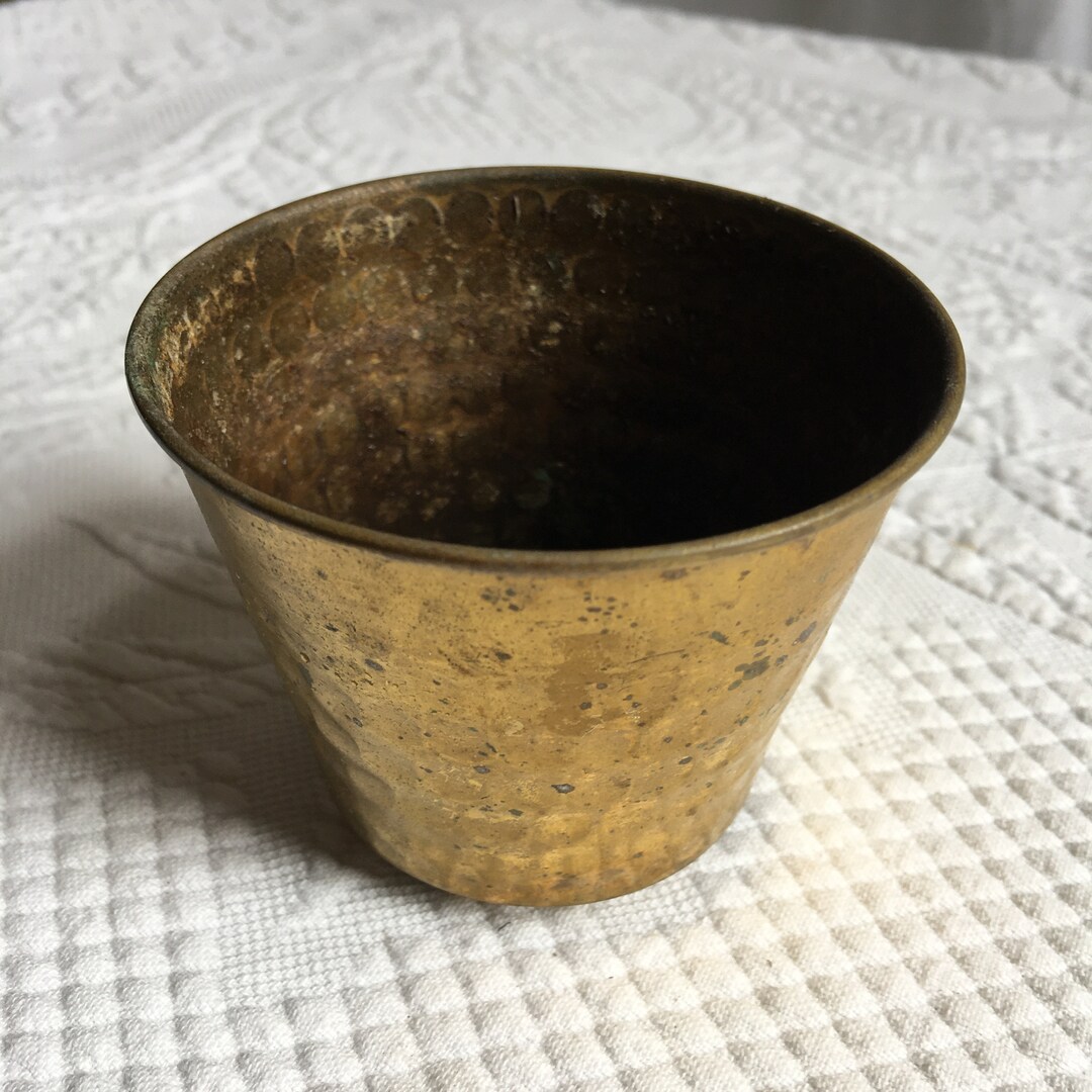 Vintage Hammered Brass Footed Small Flowerpot. Brass Ball Feet on ...