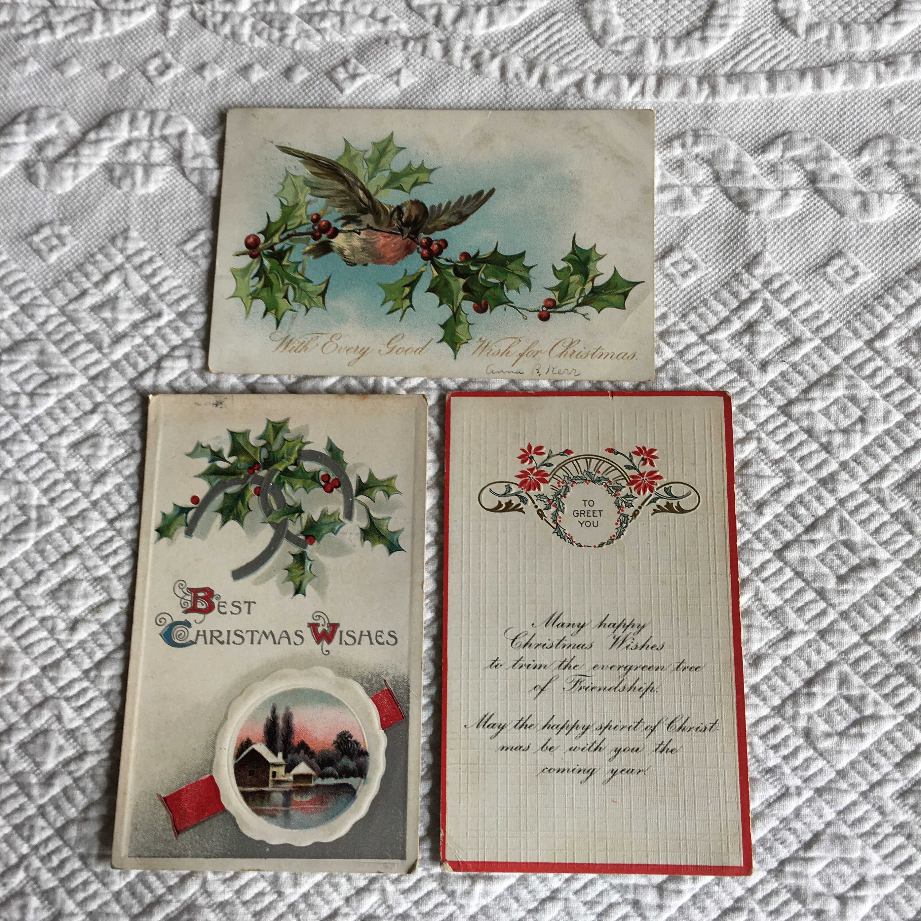 3 Victorian Antique Christmas Postcards. Two One Cent Ben Franklin and ...