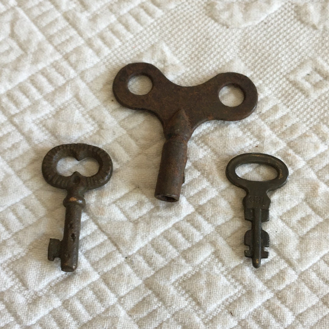 Antique Small Chest Type Key Ridged Designs. Jewelry Box Key and Winged ...