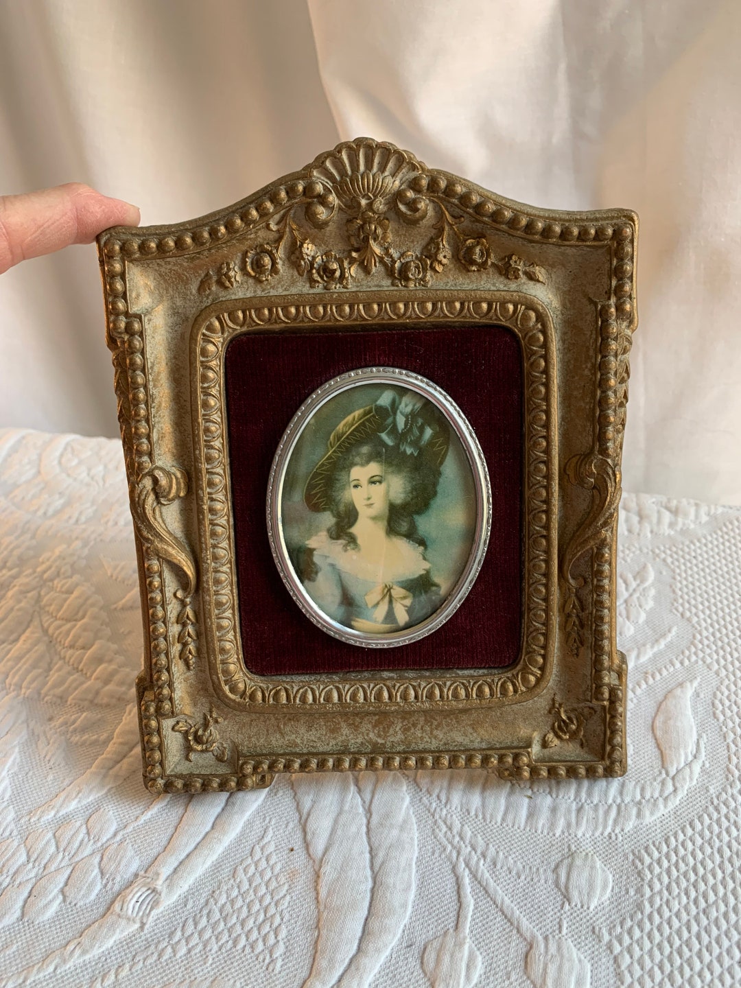 Victorian Picture of Gainsborough Lady in Hat in Domed Oval With Deep ...