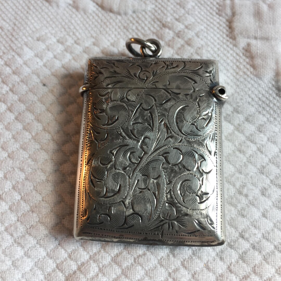 Antique Victorian Silver Match Holder Etched and Monogrammed Chatelaine ...
