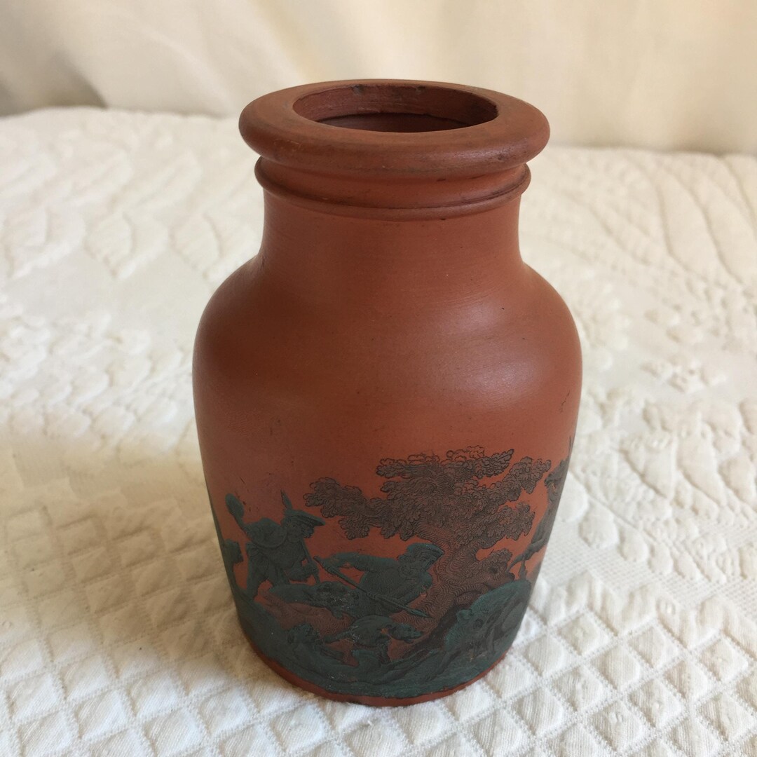 Vintage Rare Prattware Hunting Scene Clay Vase in Terra Cotta With ...