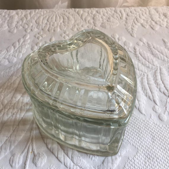 Vintage Glass Fluted Heart Container. Heart Shaped Co… - Gem