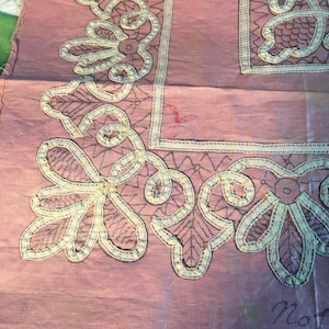 Victorian Battenberg Base Design Fabric With Tape Lace Basted to Pink ...