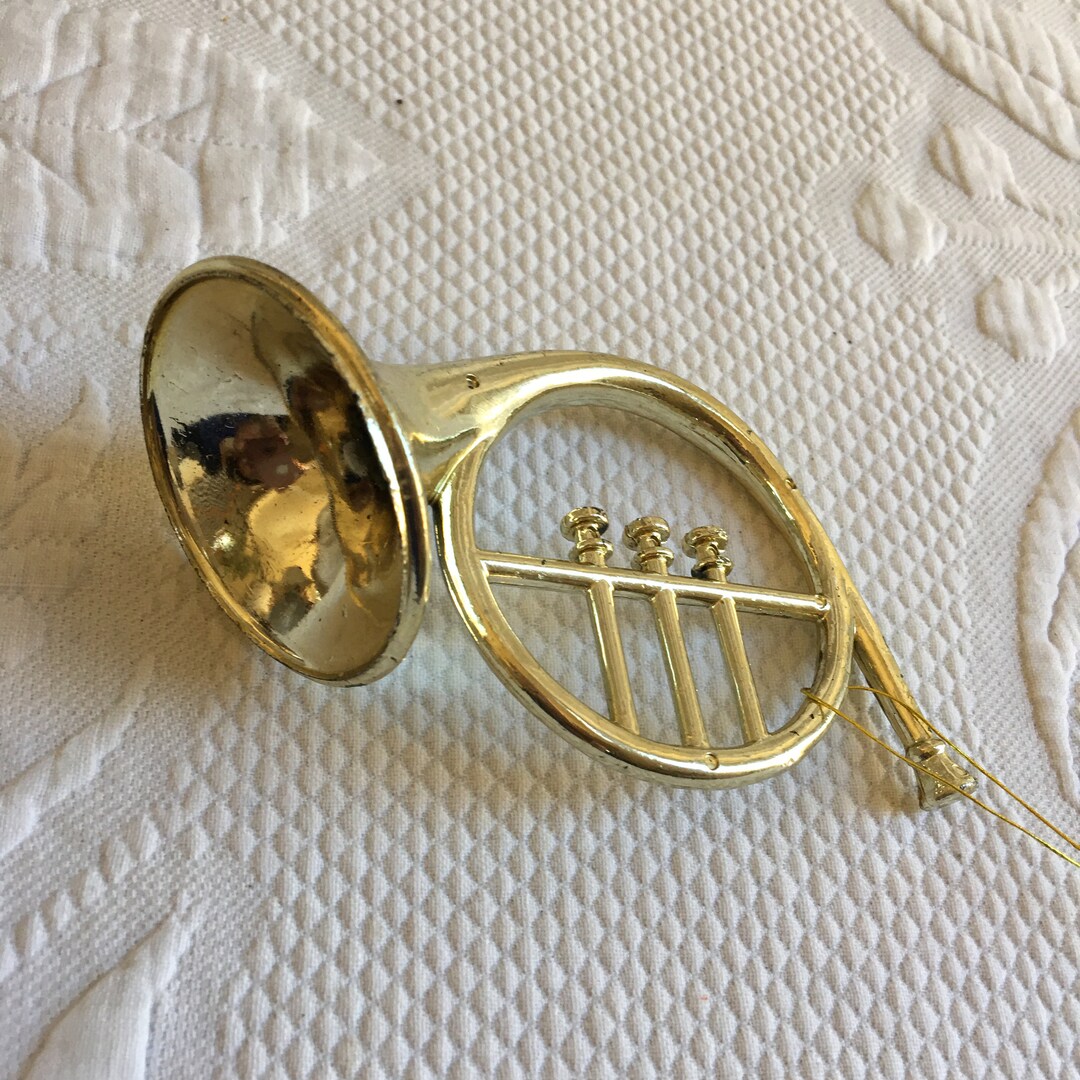 Vintage Gold Tone French Horn Ornament. Great for Display or Christmas ...