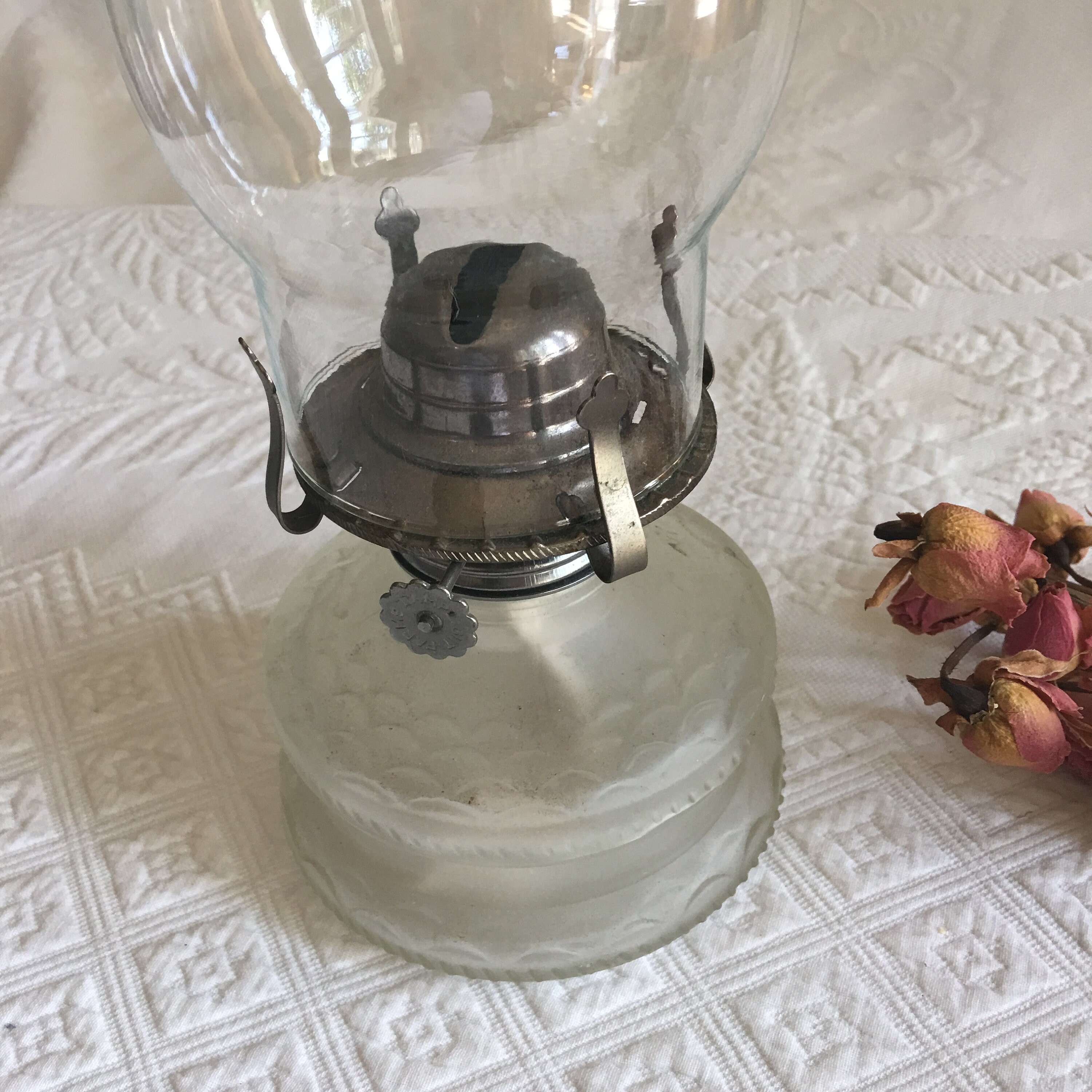 Antique Glass Oil Lamp. Frosted Glass With Clear Glass | Etsy