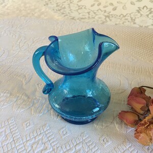 Vintage Art Hand Blown Crackled Glass Pitcher With Ruffled Design ...