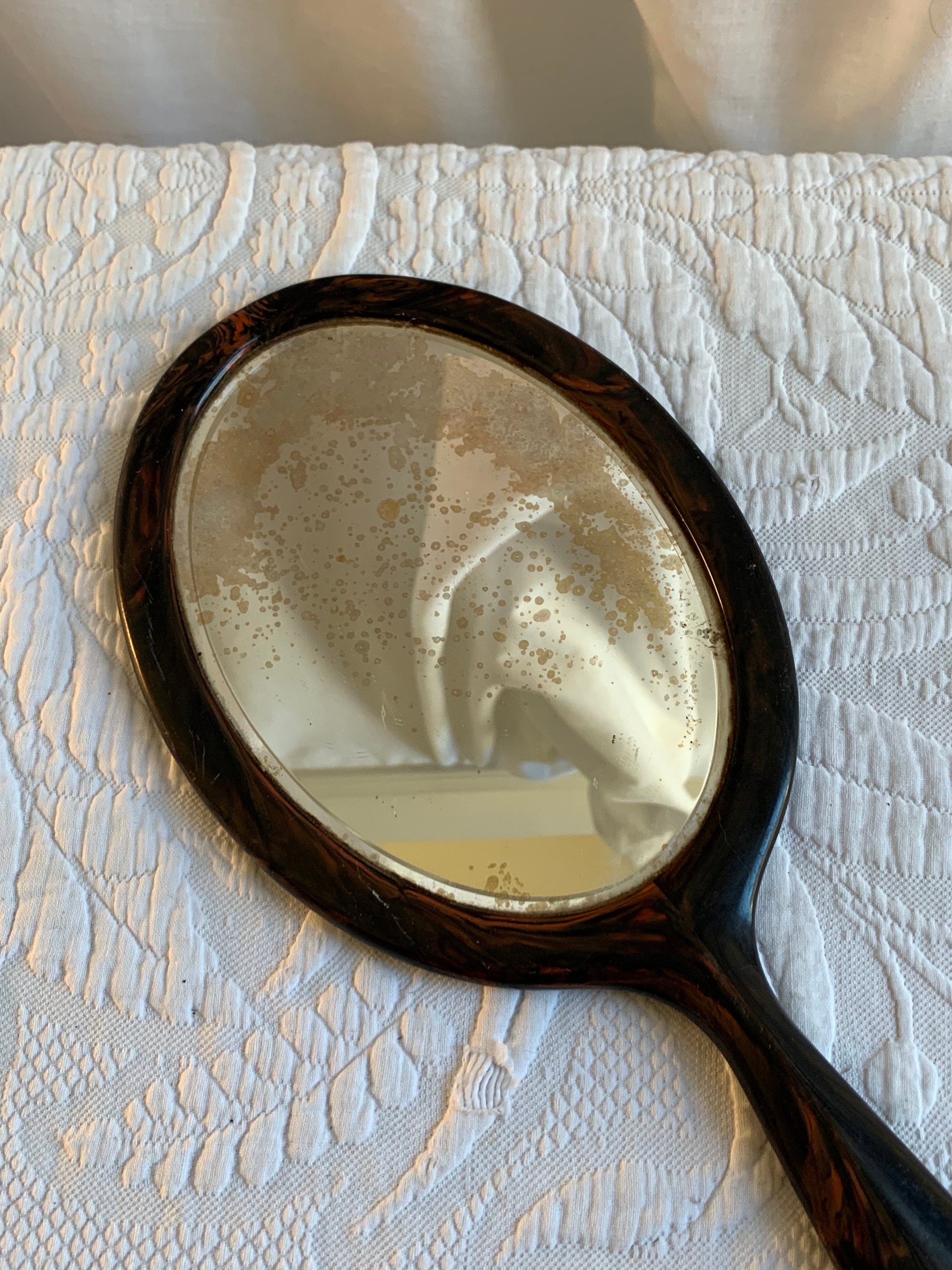 Vintage Faux Tortoise Shell Hand Mirror. Two-sided Beveled Mirror in ...