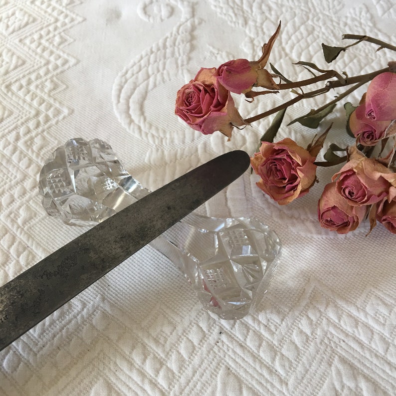 Antique Cut Crystal Knife Rest. Textured Diamond Shapes on Ends. Knife ...